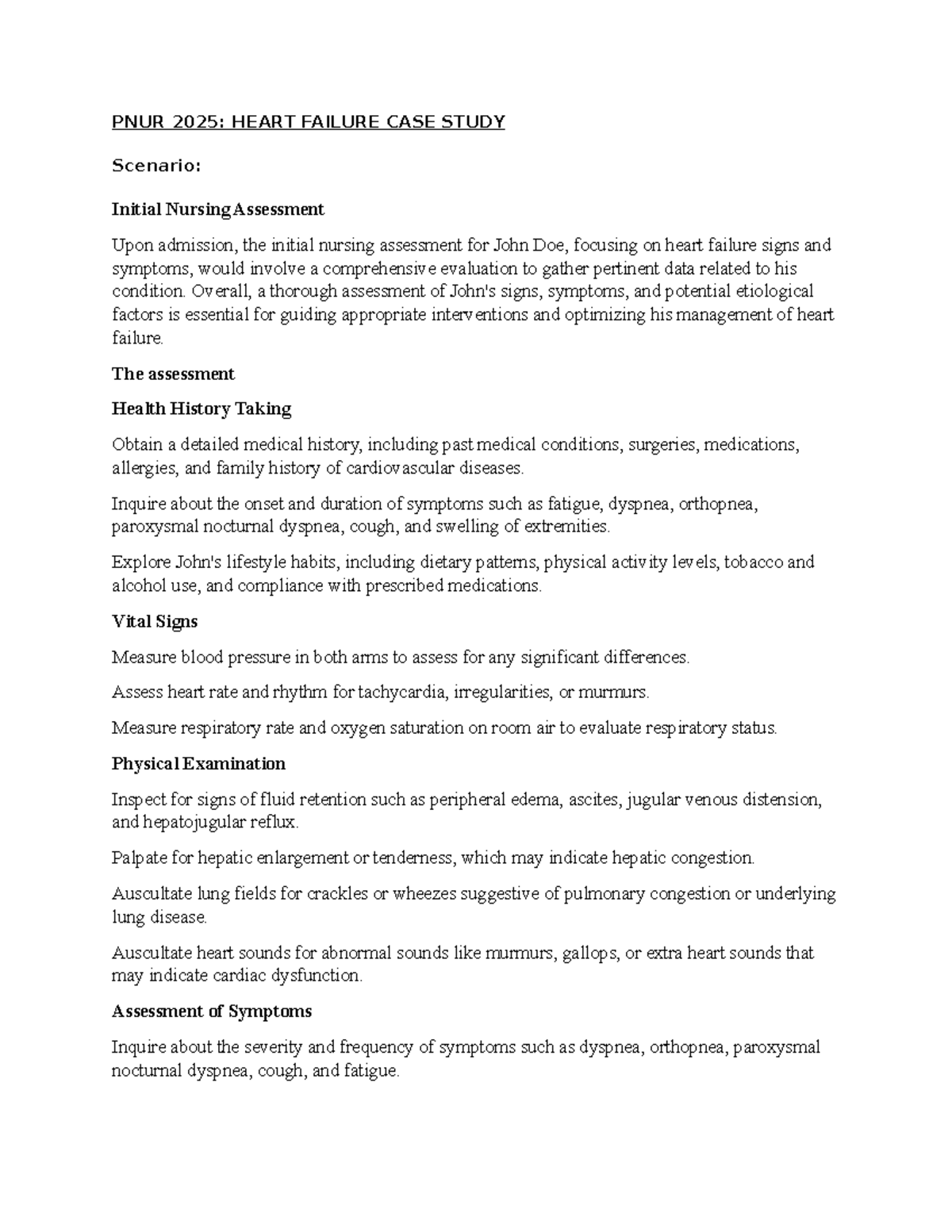 CASE Study Health Assessment - PNUR 2025: HEART FAILURE CASE STUDY ...