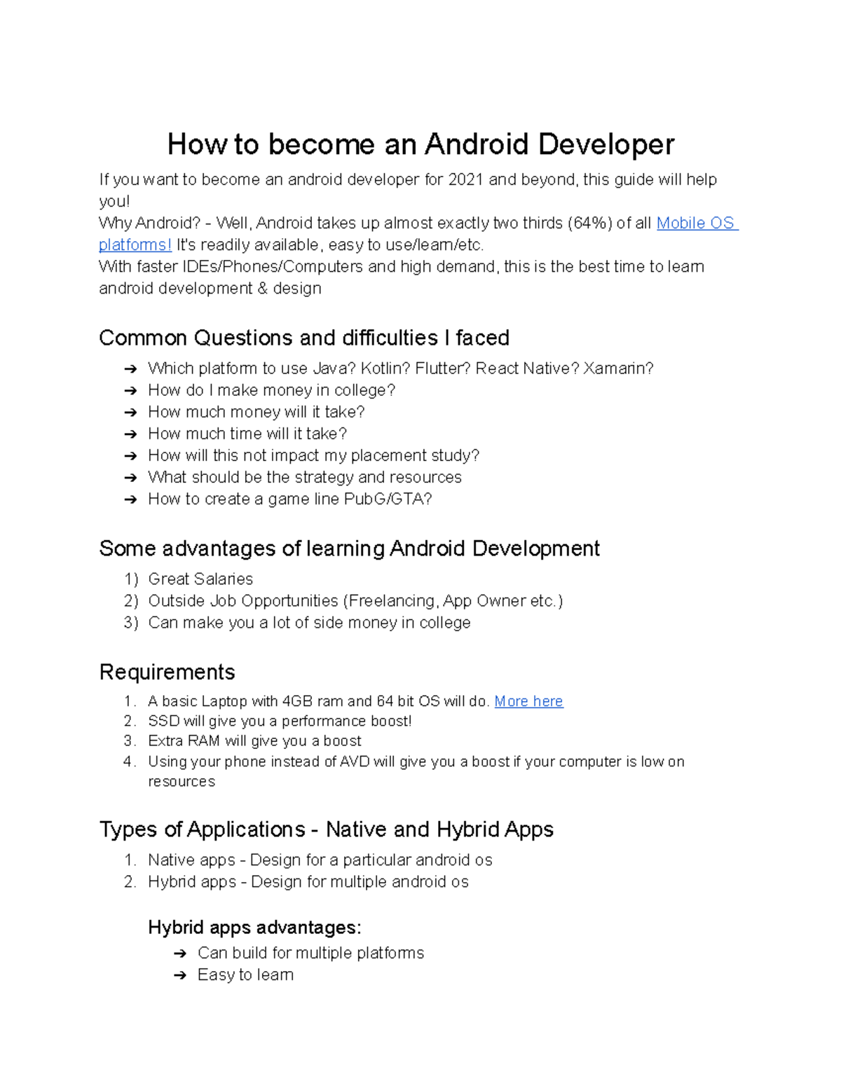 Android Development Roadmap, A guide to Android development - How to become an Android Developer ...