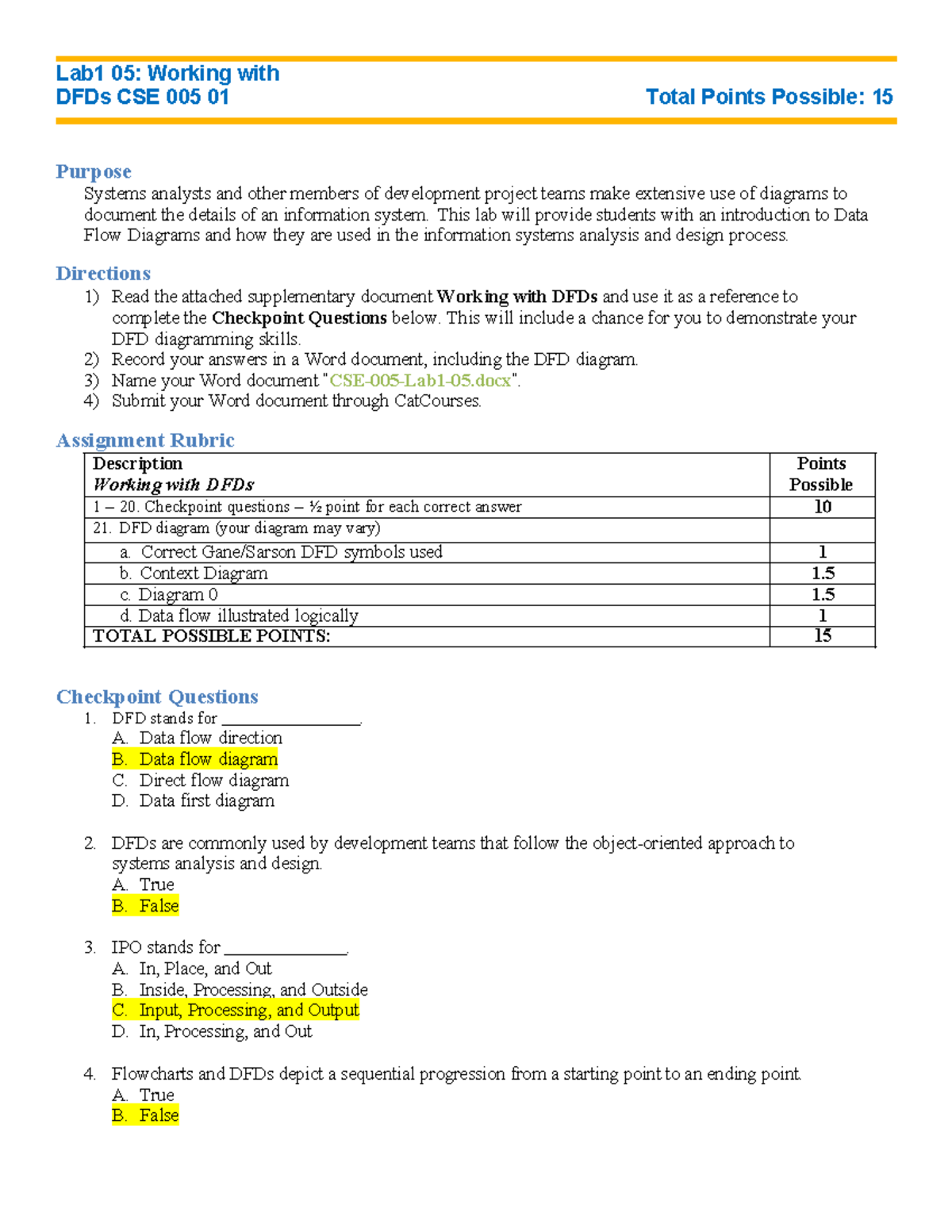 CSE 005 Lab1 05 - not an answer - Lab1 05: Working with DFDs CSE 005 01 Total Points Possible ...