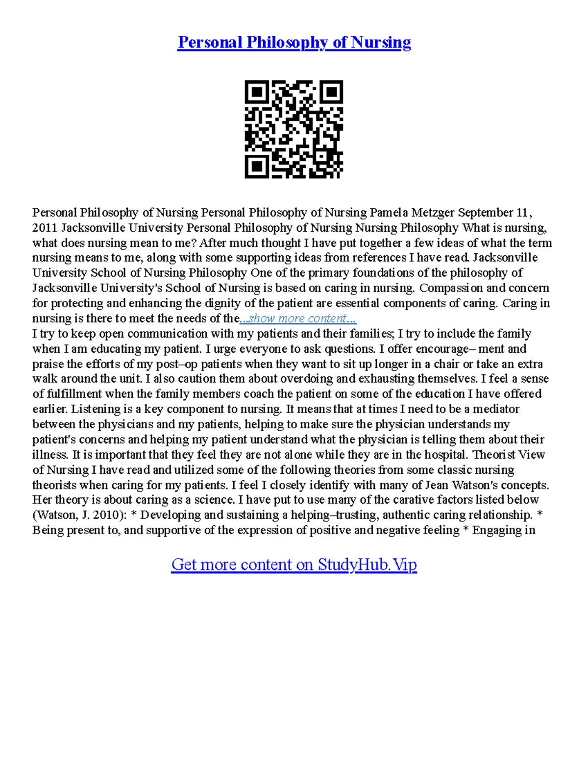 Personal Philosophy Of Nursing Essay - Personal Philosophy of Nursing ...