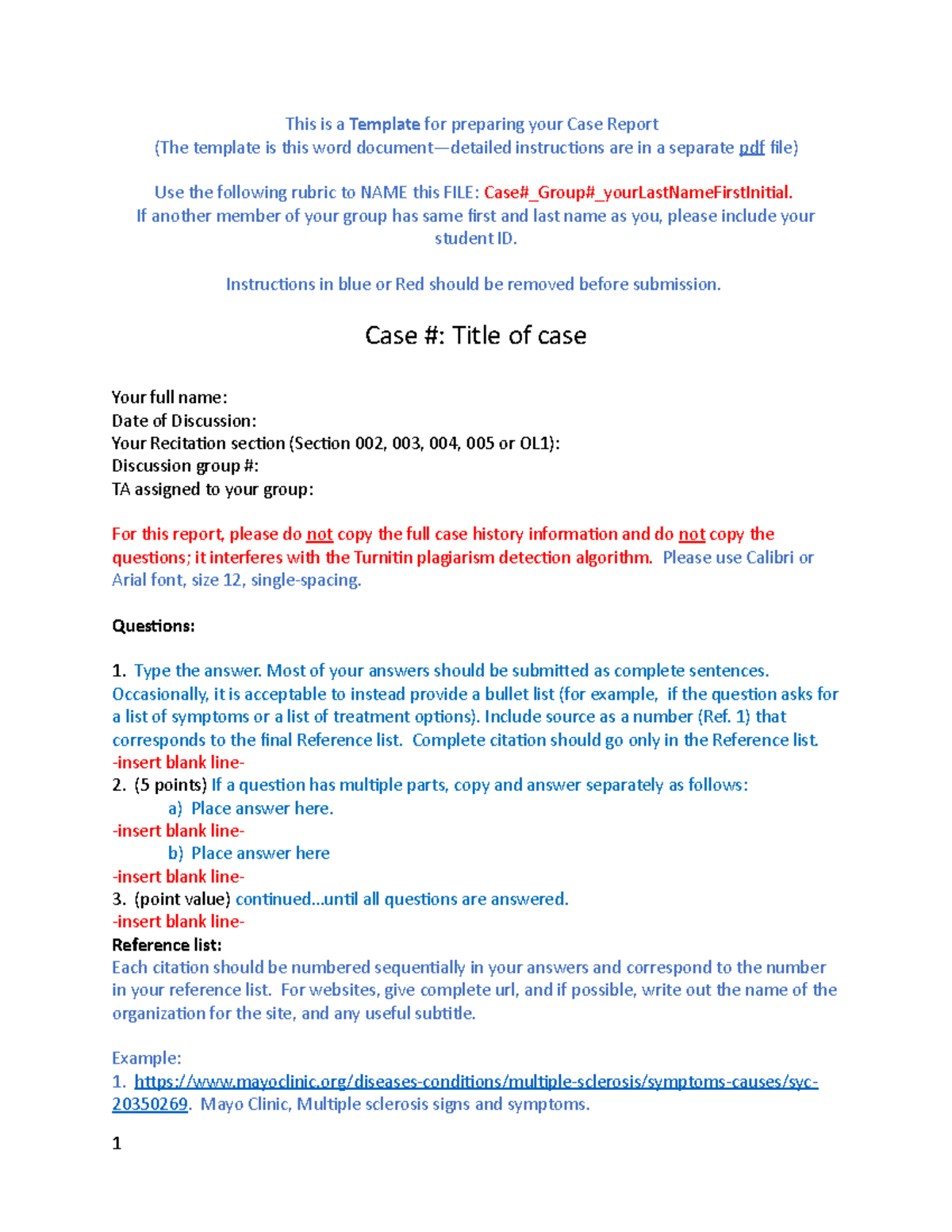Case Report Template - Spring 2021 - This is a Template for preparing ...