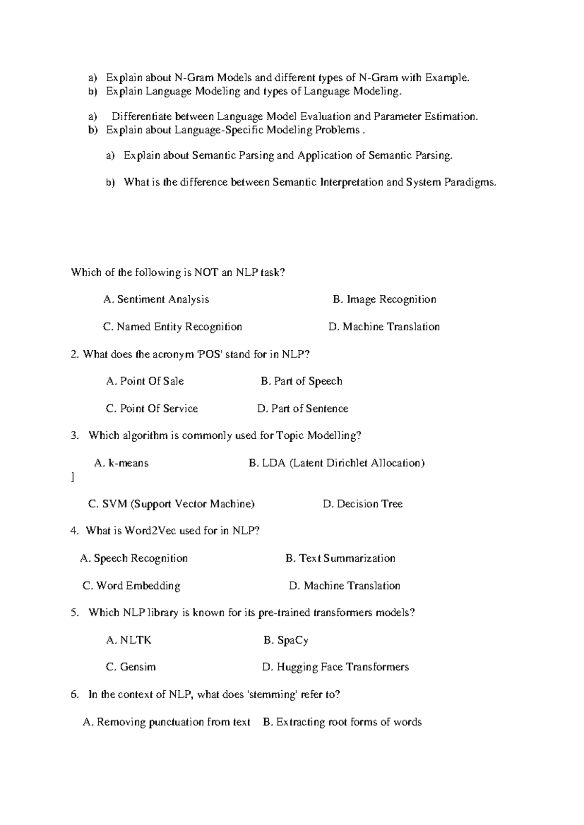 NLP Important Question - a) Explain about N-Gram Models and different ...