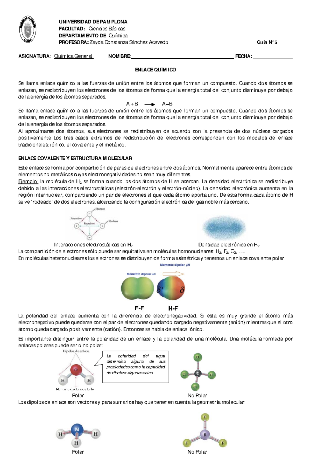 Guia 5 Enlace Quimico - UNIVERSIDAD DE PAMPLONA FACULTAD: Ciencias ...