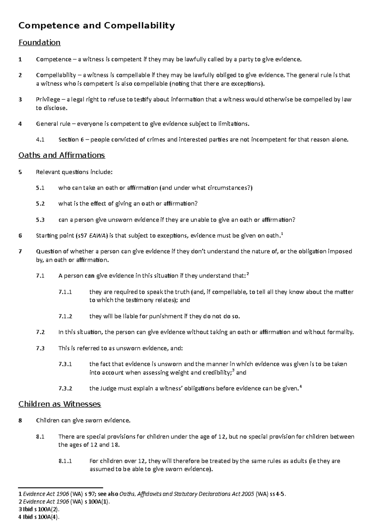 Extra - notes - Competence and Compellability Foundation 1 Competence ...