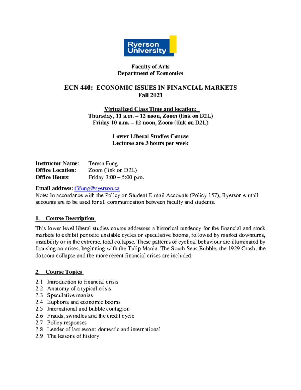 2021F ECN 440 course outline - ECN440 - Toronto Met - Studocu