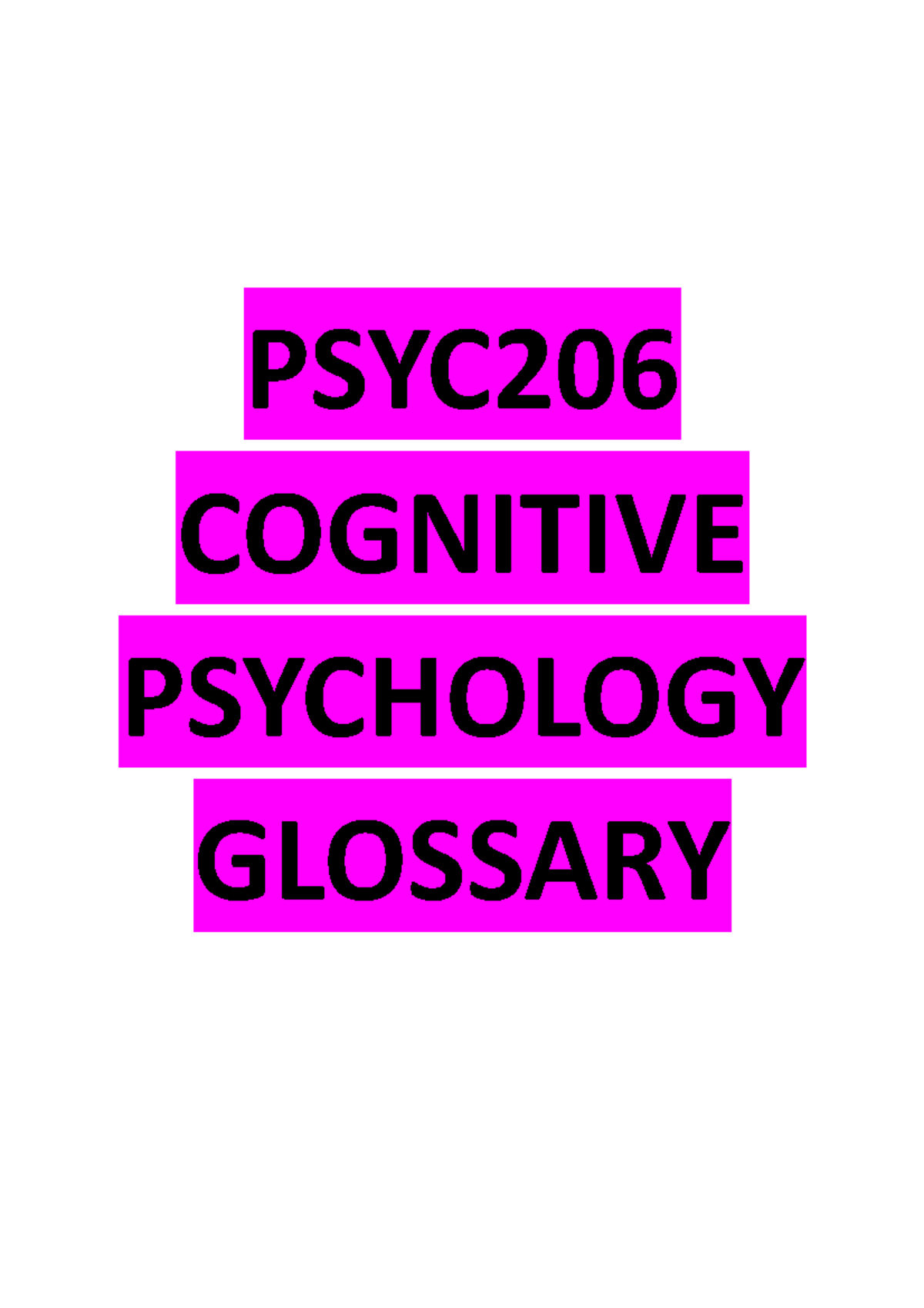 PSYC206 Cognitive Psychology Glossary - PSYC COGNITIVE PSYCHOLOGY ...