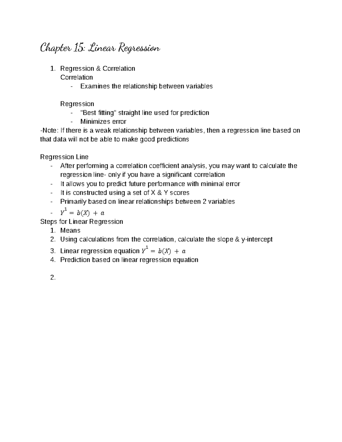 Chapter 15 Linear Regression - Google Docs - Chapter 15: Linear ...
