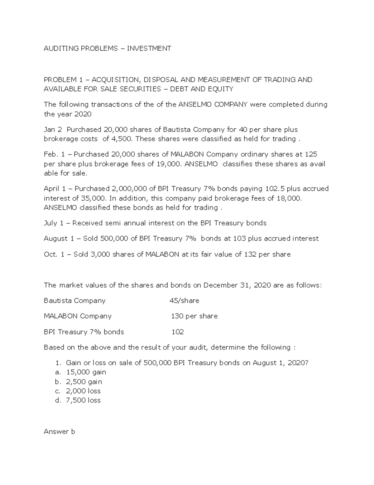Auditing-problems-investment - AUDITING PROBLEMS – INVESTMENT PROBLEM 1 ...