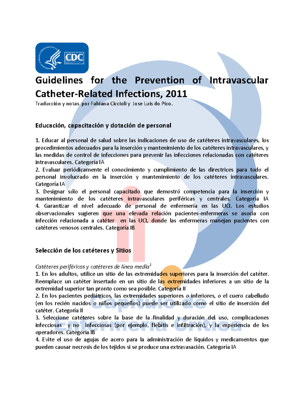 Recomendaciones CDC cateteres 2011 traducida Fabiana - Guidelines for ...