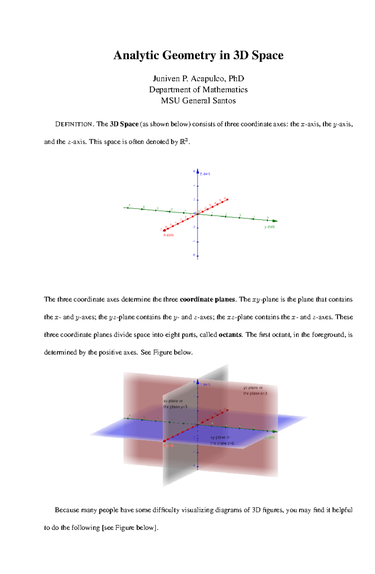 Analytic Geometry in 3D Space - Analytic Geometry in 3D Space Juniven P ...