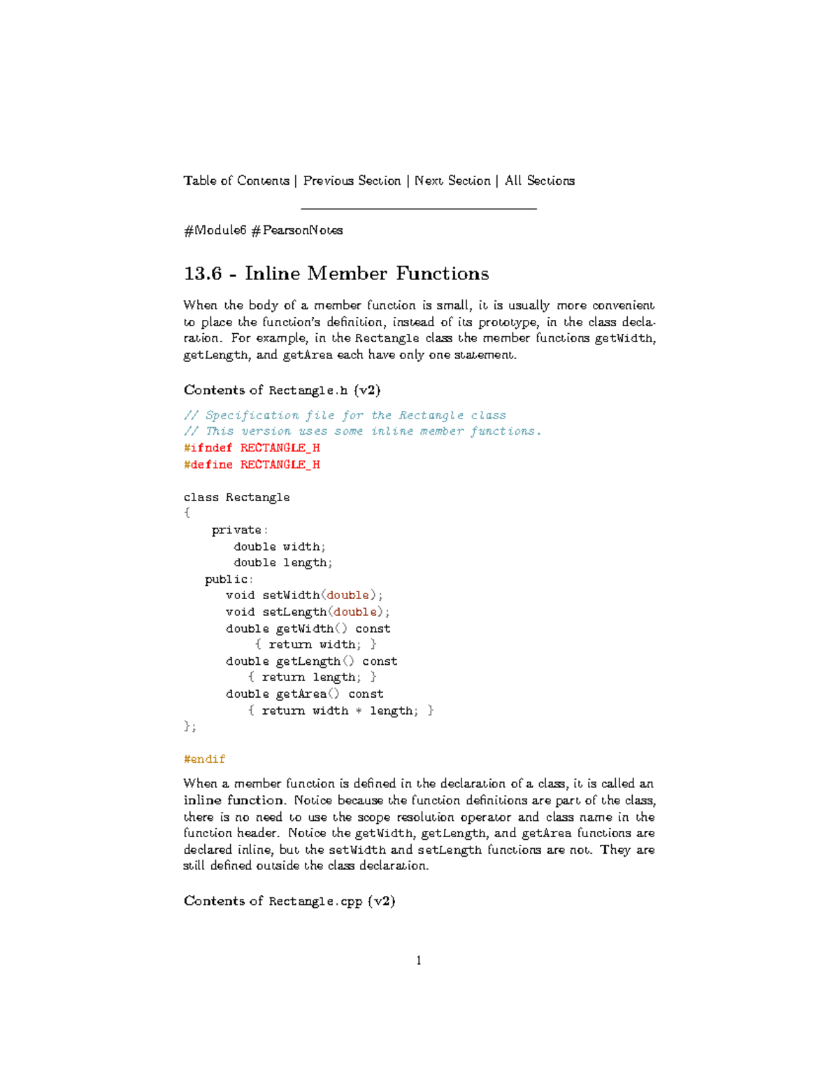 13.6 - Inline Member Functions - Table of Contents | Previous Section ...