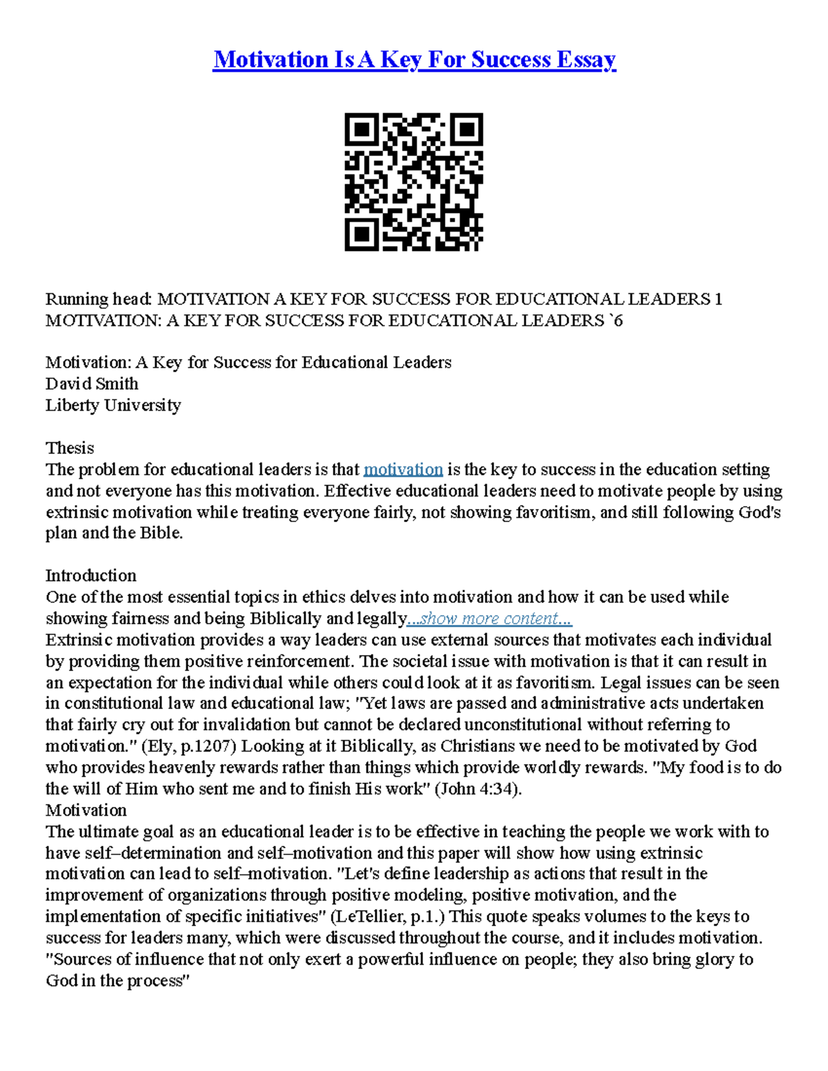 Education A Key To Success Essay - Motivation Is A Key For Success ...