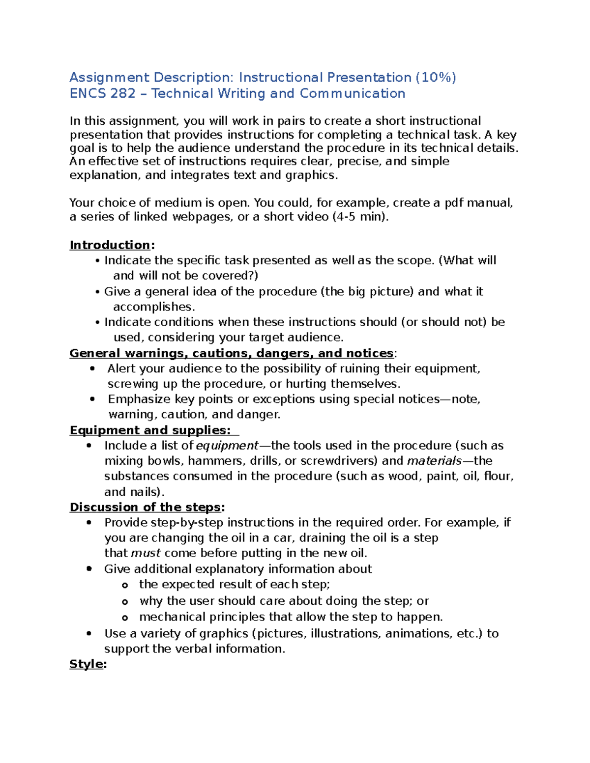 Assignment Description - Instructional Presentation - Assignment ...