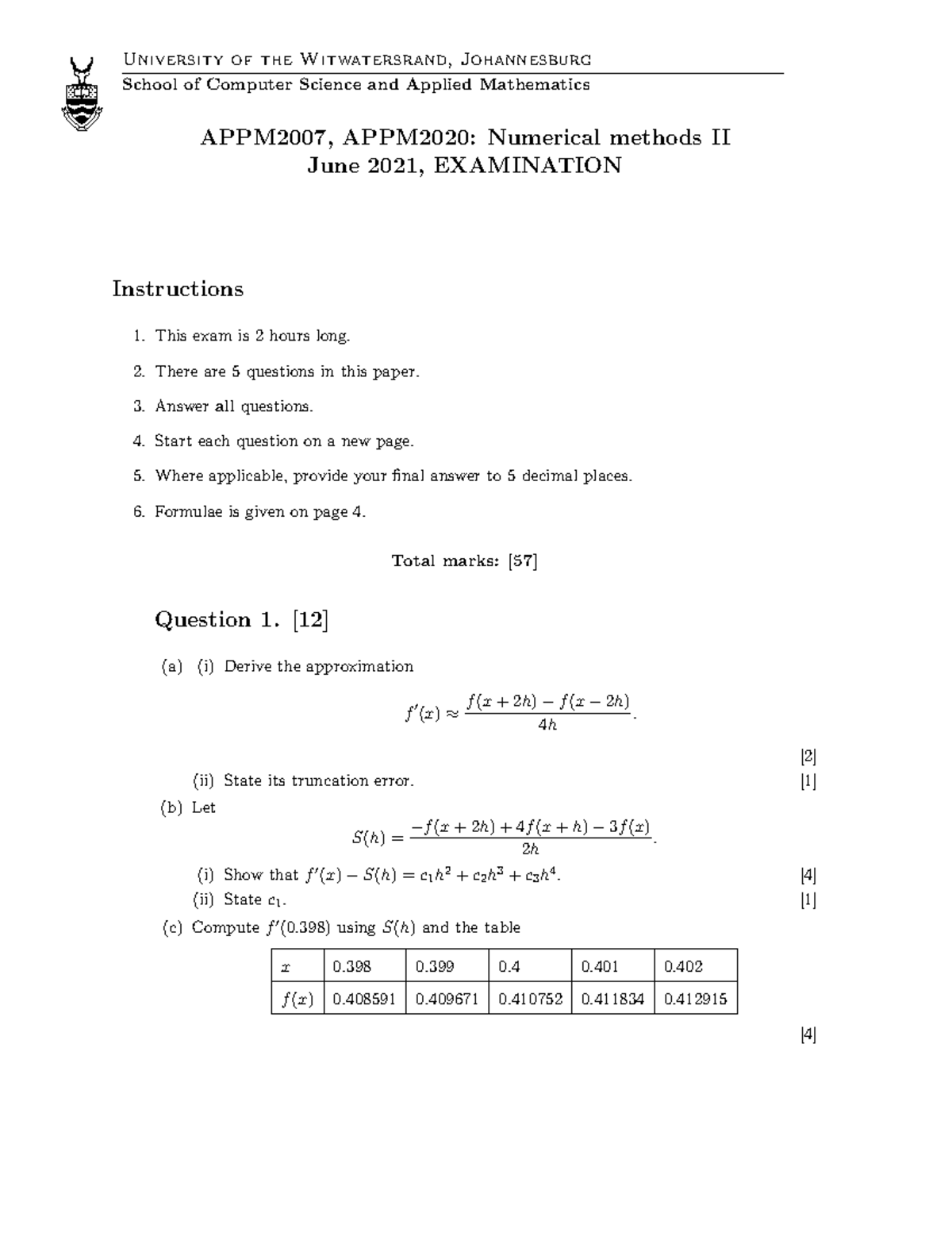 Numerics 2021 - Practice - University of the Witwatersrand, Johannesburg School of Computer ...