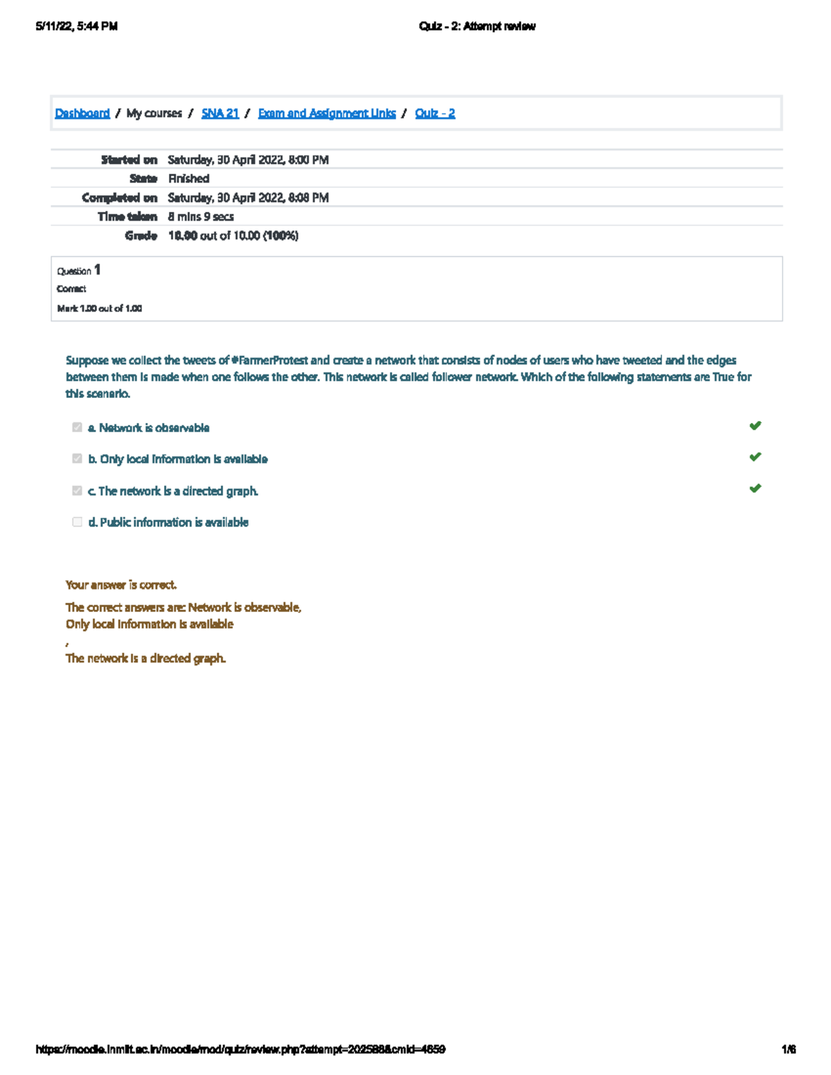 Sna quiz2 - this is quiz-2 questions - Computer Networks - Studocu
