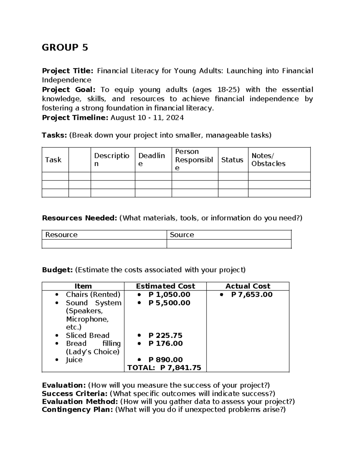 Group-5 Action-Plan - dvsdvds - GROUP 5 Project Title: Financial ...