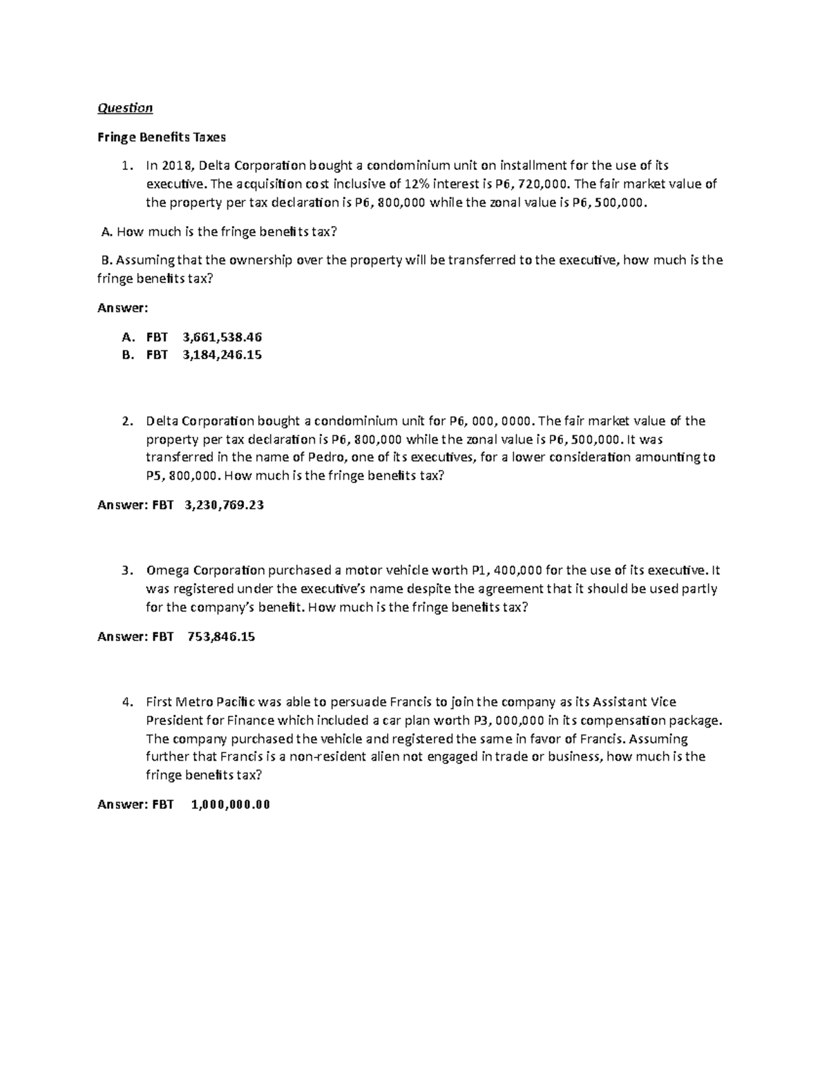 Activity 2-tax Fringe Benefits Taxes - Question Fringe Benefits Taxes ...