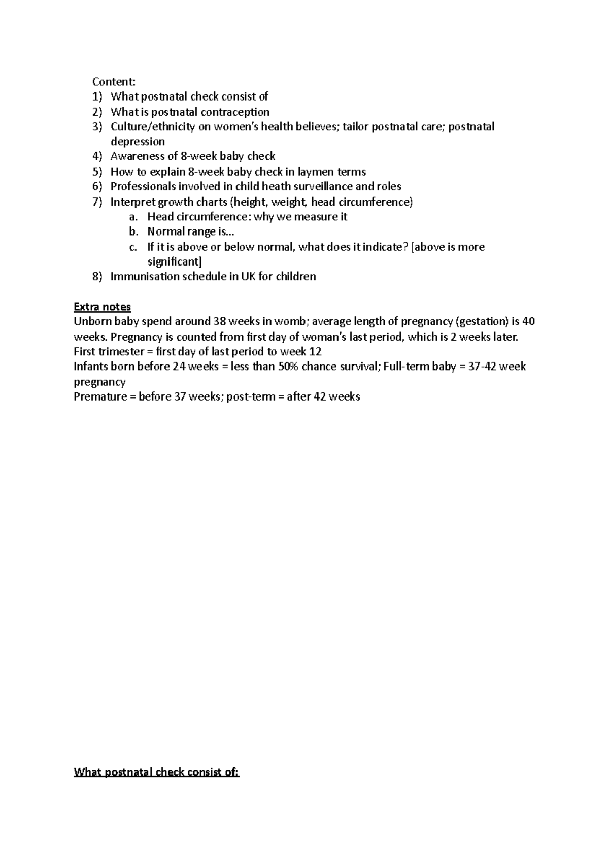 Post natal notes - Content: What postnatal check consist of What is ...