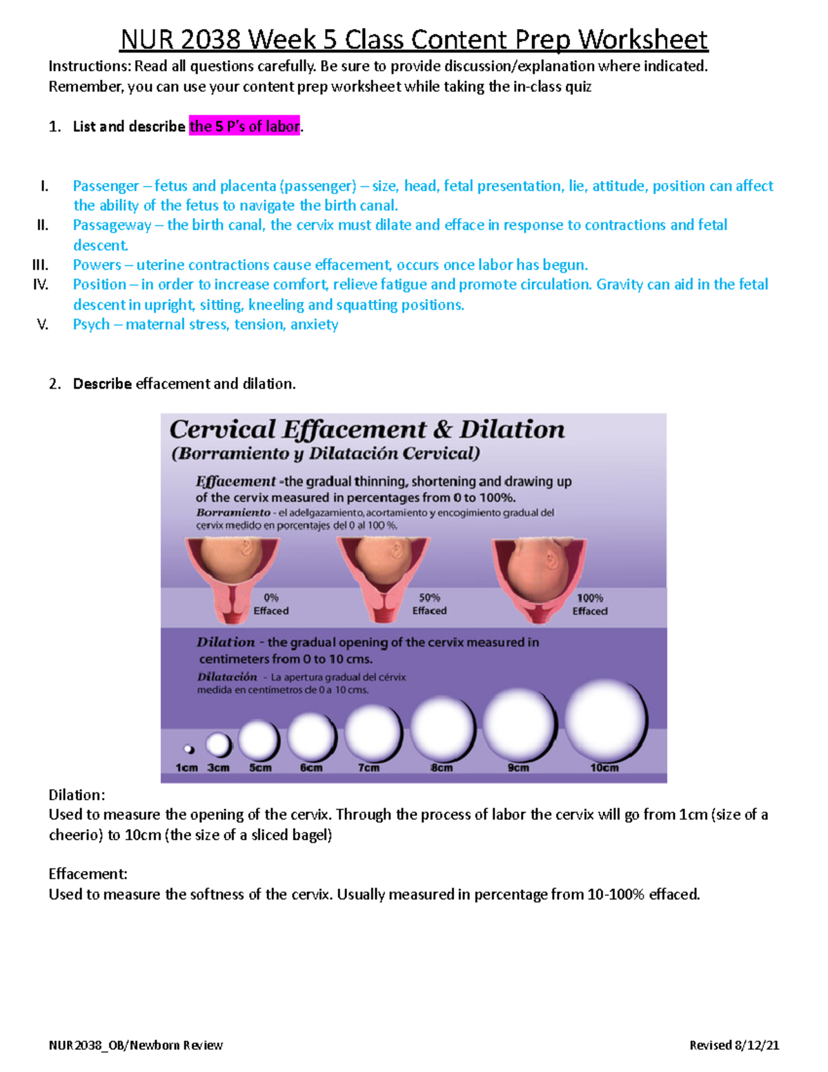 NUR 2038 Week 5 Class Content Prep Worksheet - Instructions: Read all ...