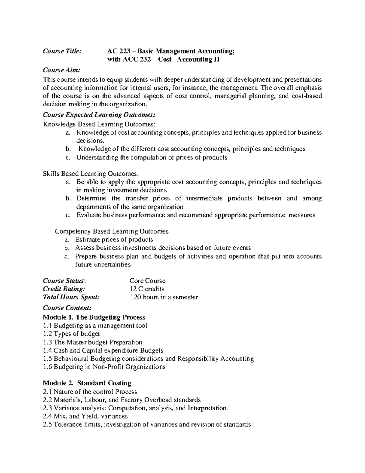 ACC 232 - with AC 223 - Course OutlineFinancial - Course Title: AC 223 ...