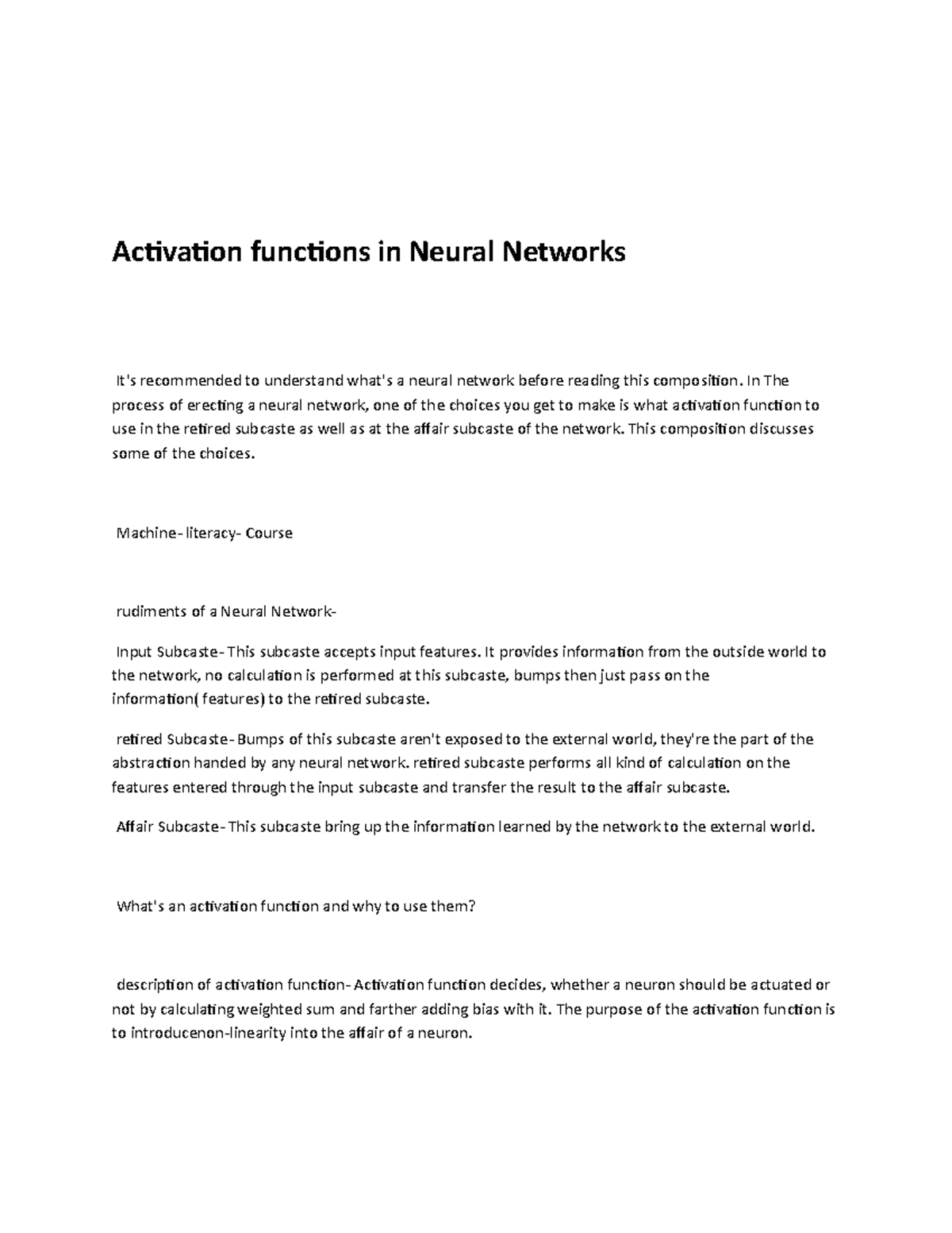 Activation functions in Neural Networks - In The process of erecting a ...
