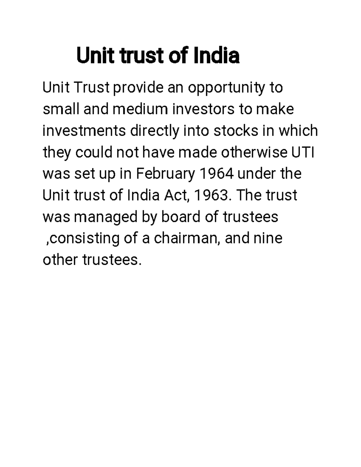 Unit trust of India - Notes - U n i t t r u s t o f I n d i a Unit ...