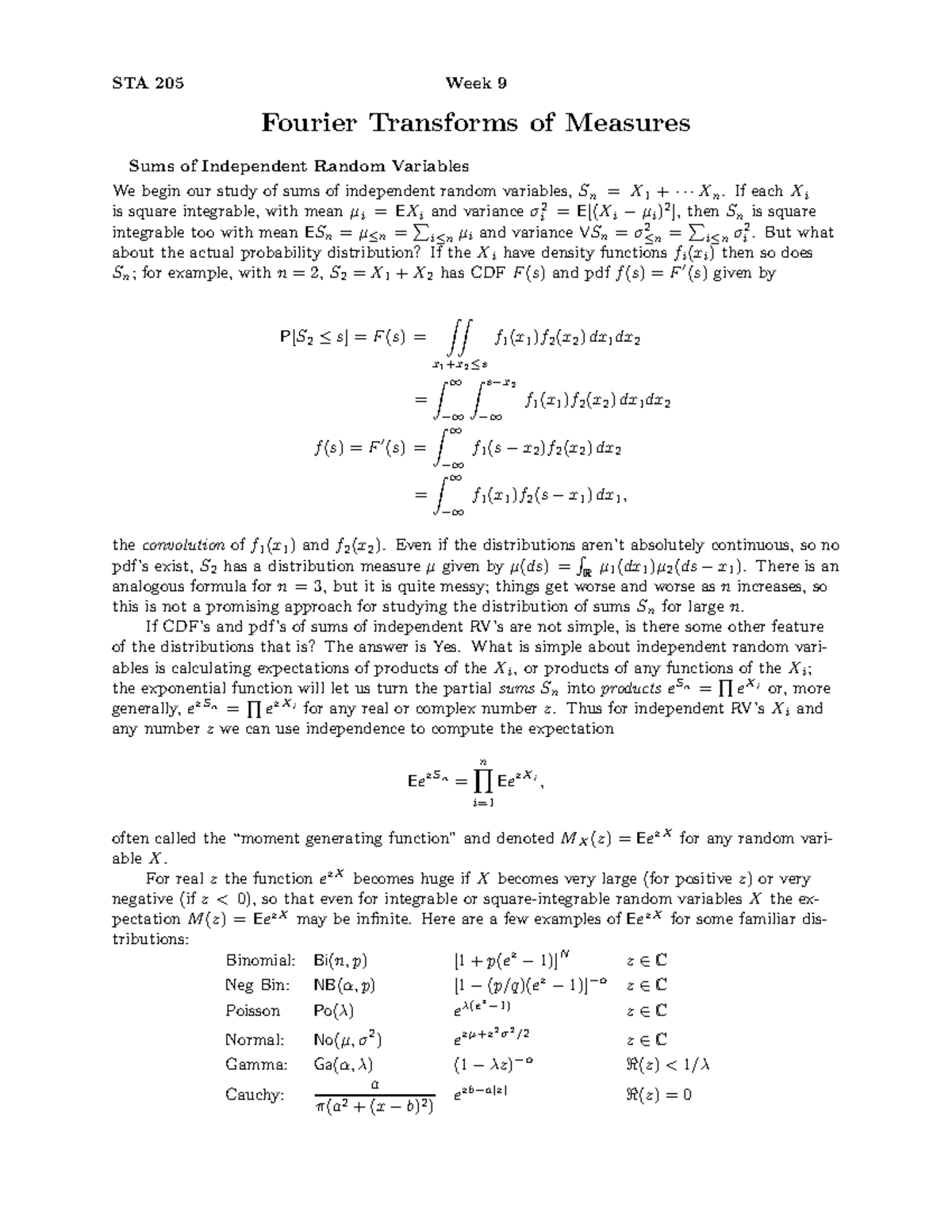 Lecture Notes Fourier Transforms Or Measuresrn Lecture 9 Fourier Transforms Of Measures Sums