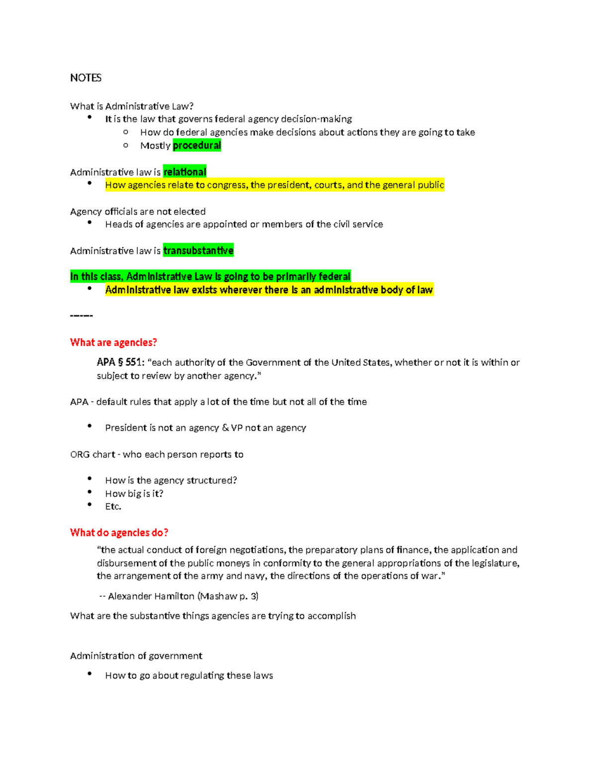 One Note Admin - NOTES What is Administrative Law? It is the law that ...