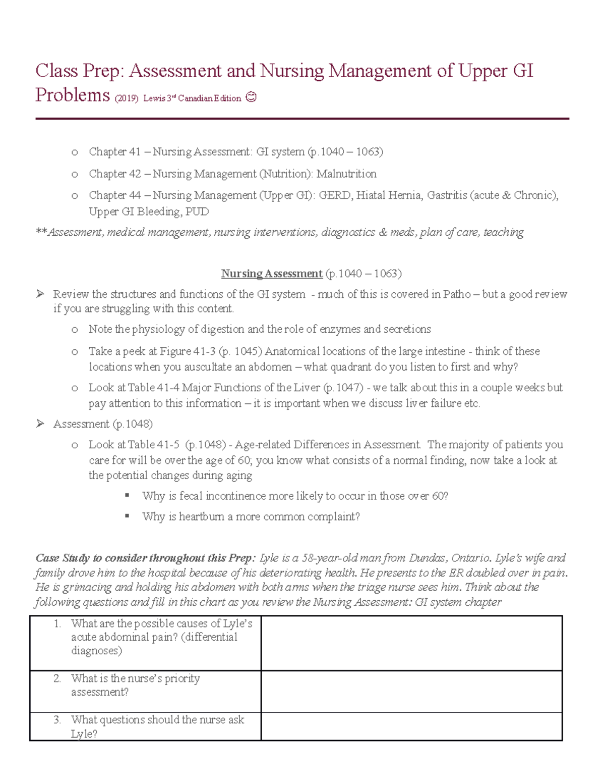 Week 1 GI Part A Disorders Lecture and Lab Prep - Class Prep ...