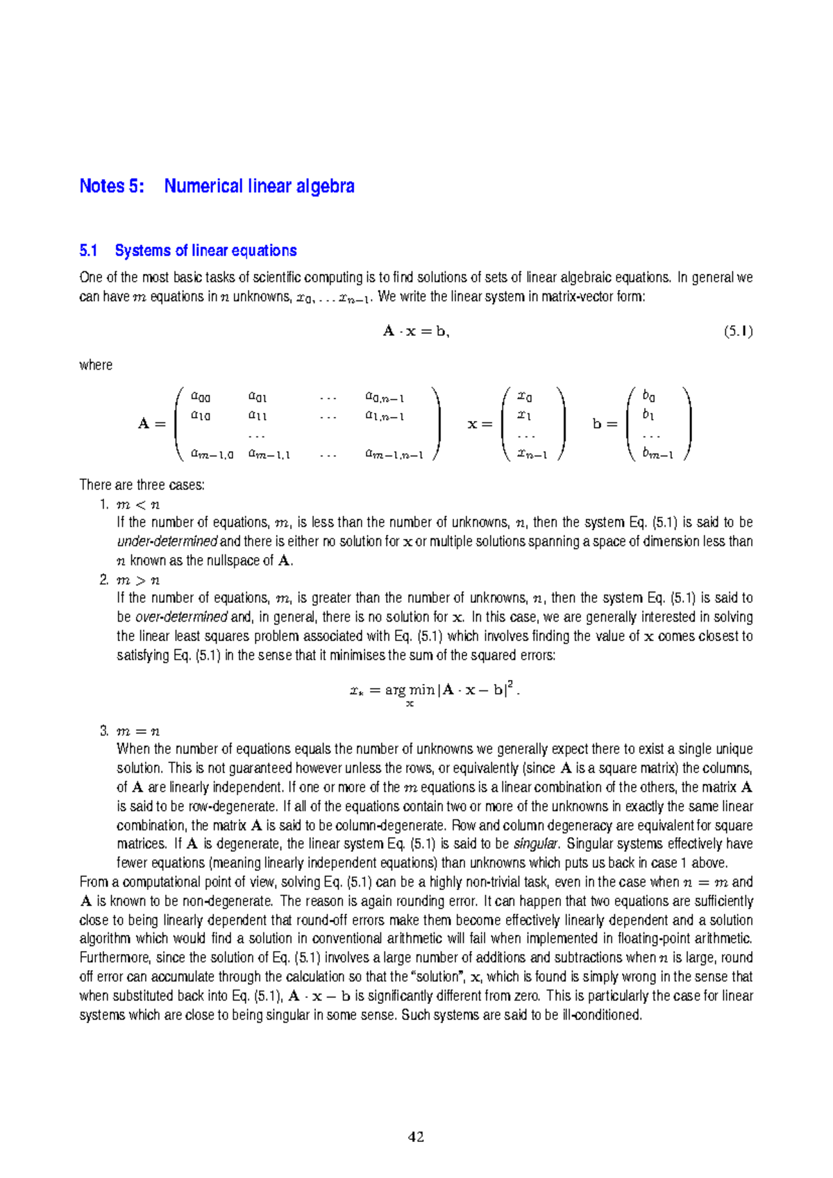Ma934 2014 2015 Notes 5 Numerical Linear Algebra Notes5 Numericallinearalgebra 5 Systemsof