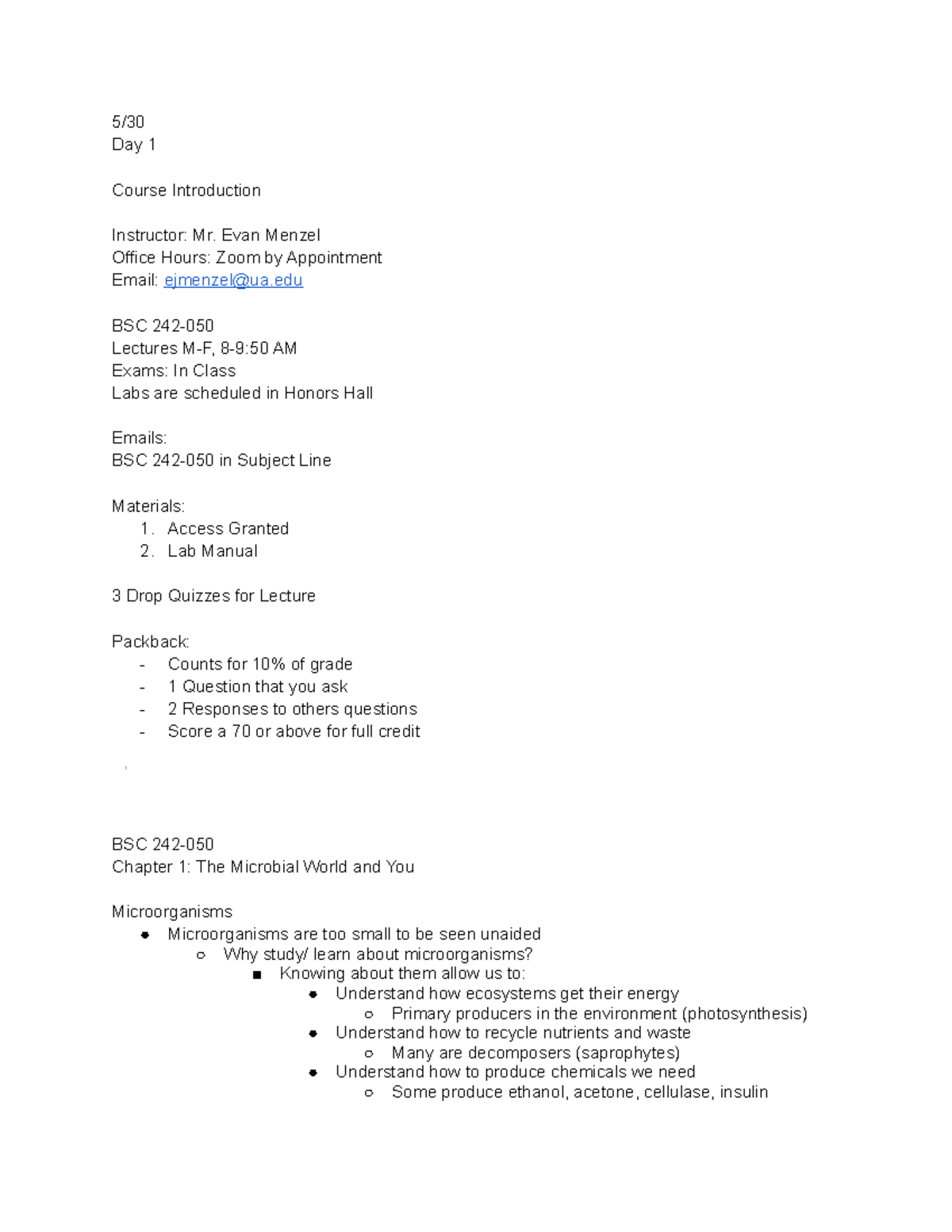 Syllabus and CH 1 - 5/ Day 1 Course Introduction Instructor: Mr. Evan ...