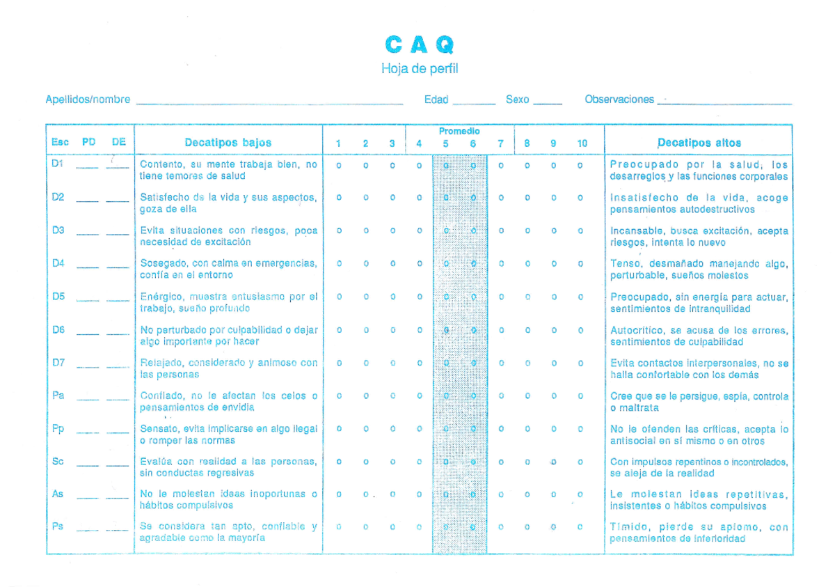 Perfil CAQ - Test - Evaluación y Diagnóstico Psicológico - UniOvi - Studocu
