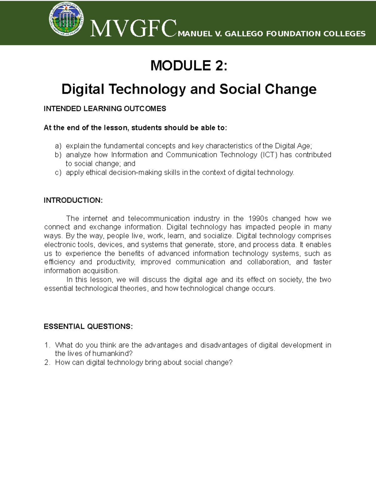 Course-Module-02-IT ERA - MODULE 2: Digital Technology and Social ...