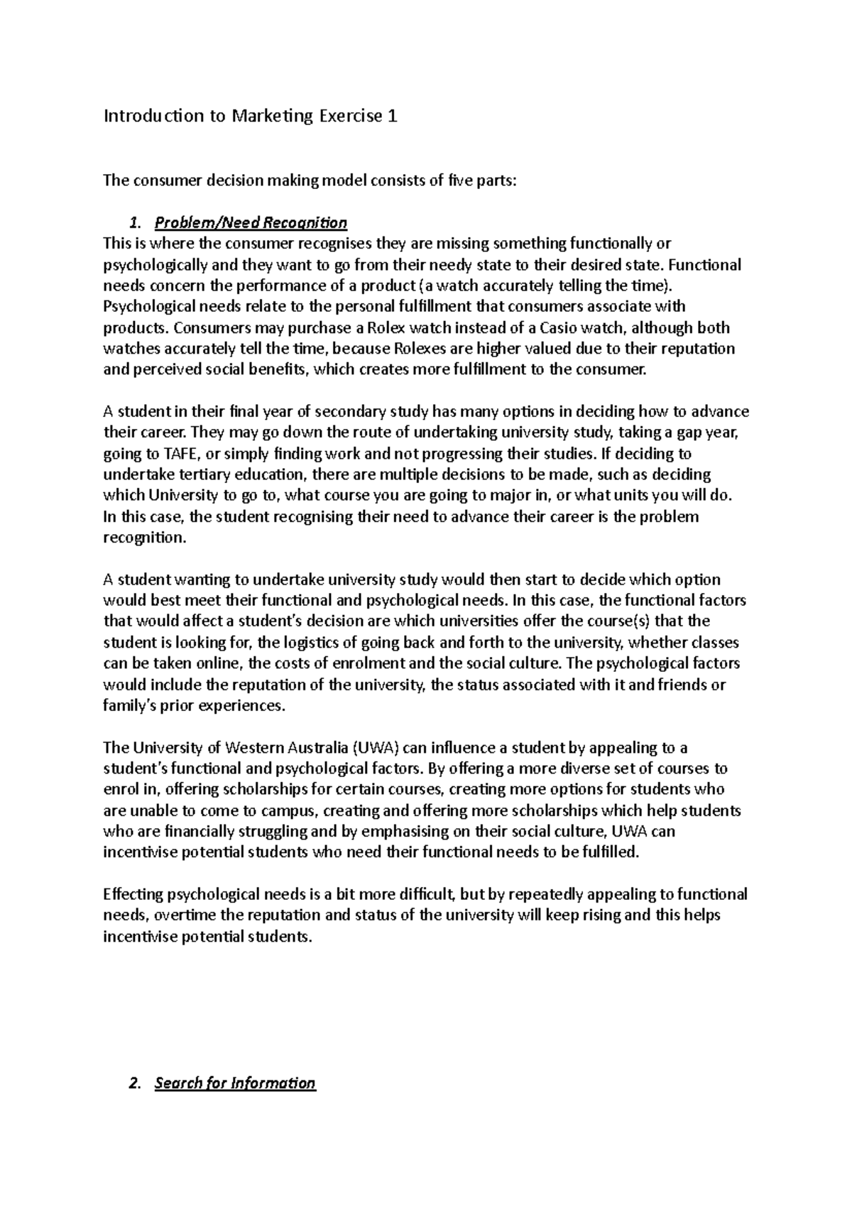 Introduction to Marketing Exercise 1 - Functional needs concern the ...