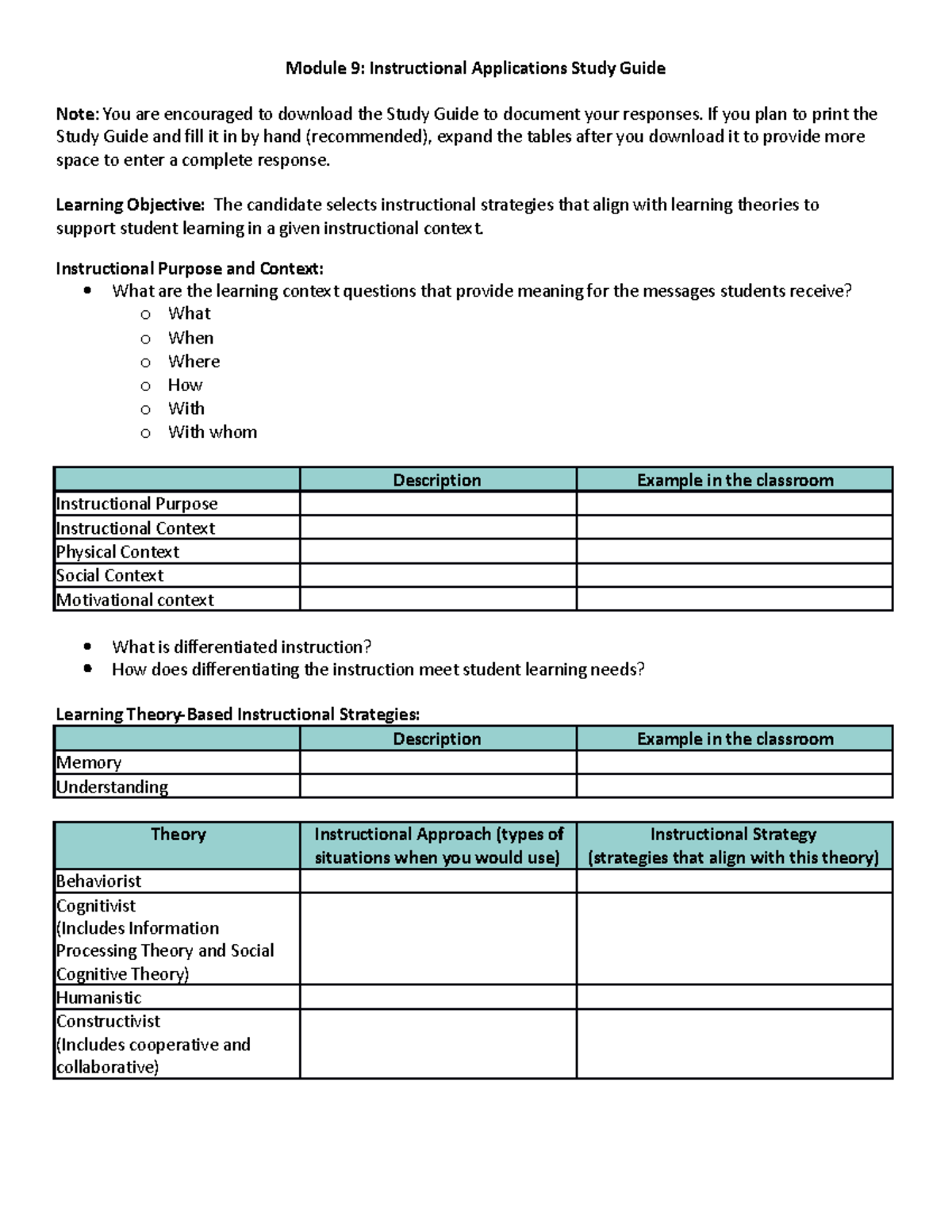 D094 d307 m9 study guide - Module 9: Instructional Applications Study ...