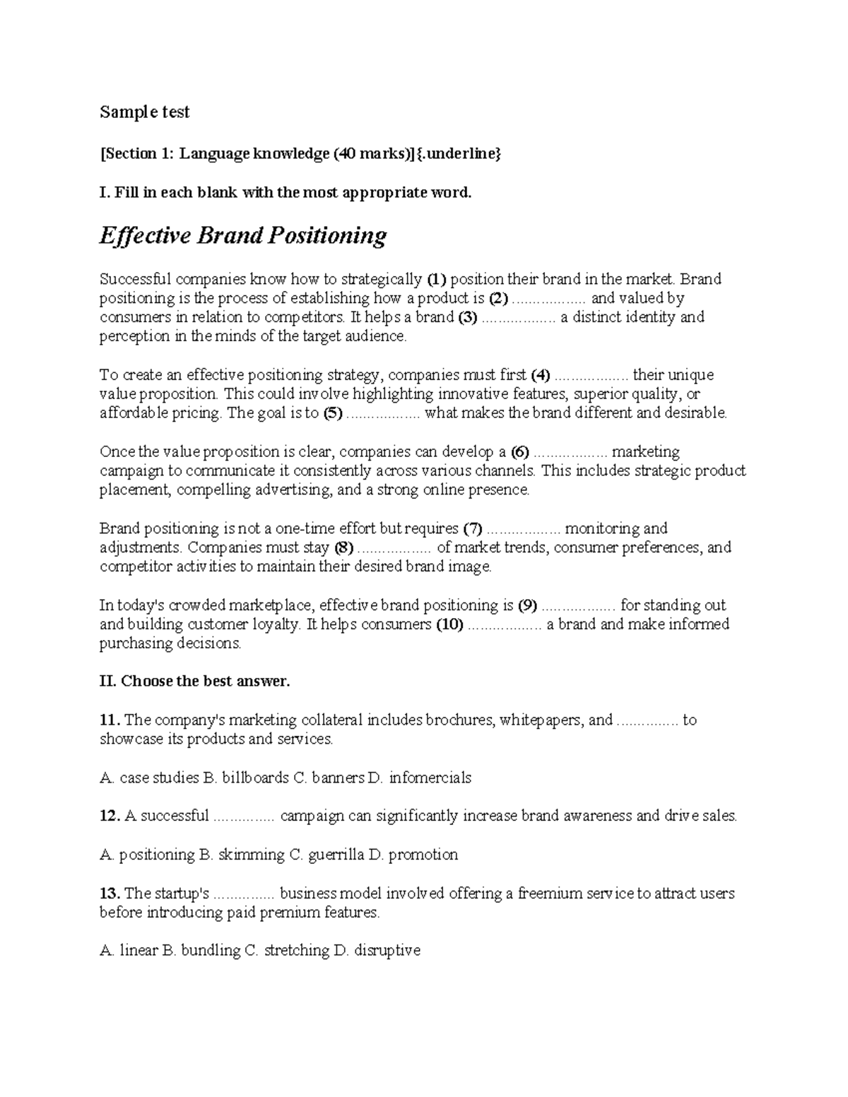 Ai-sample test 1 - Sample test [Section 1: Language knowledge (40 marks ...