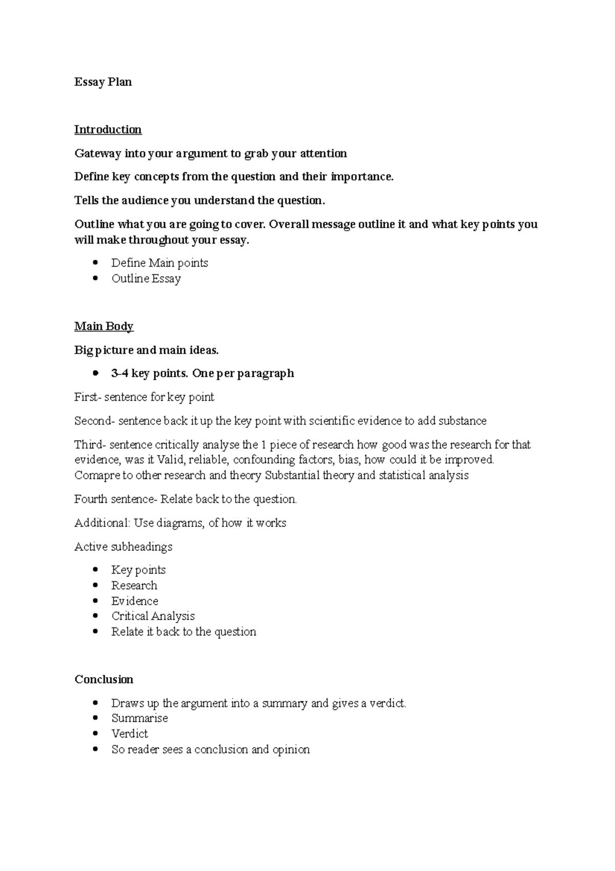 Essay Writing Plan - Essay Plan Introduction Gateway into your argument ...