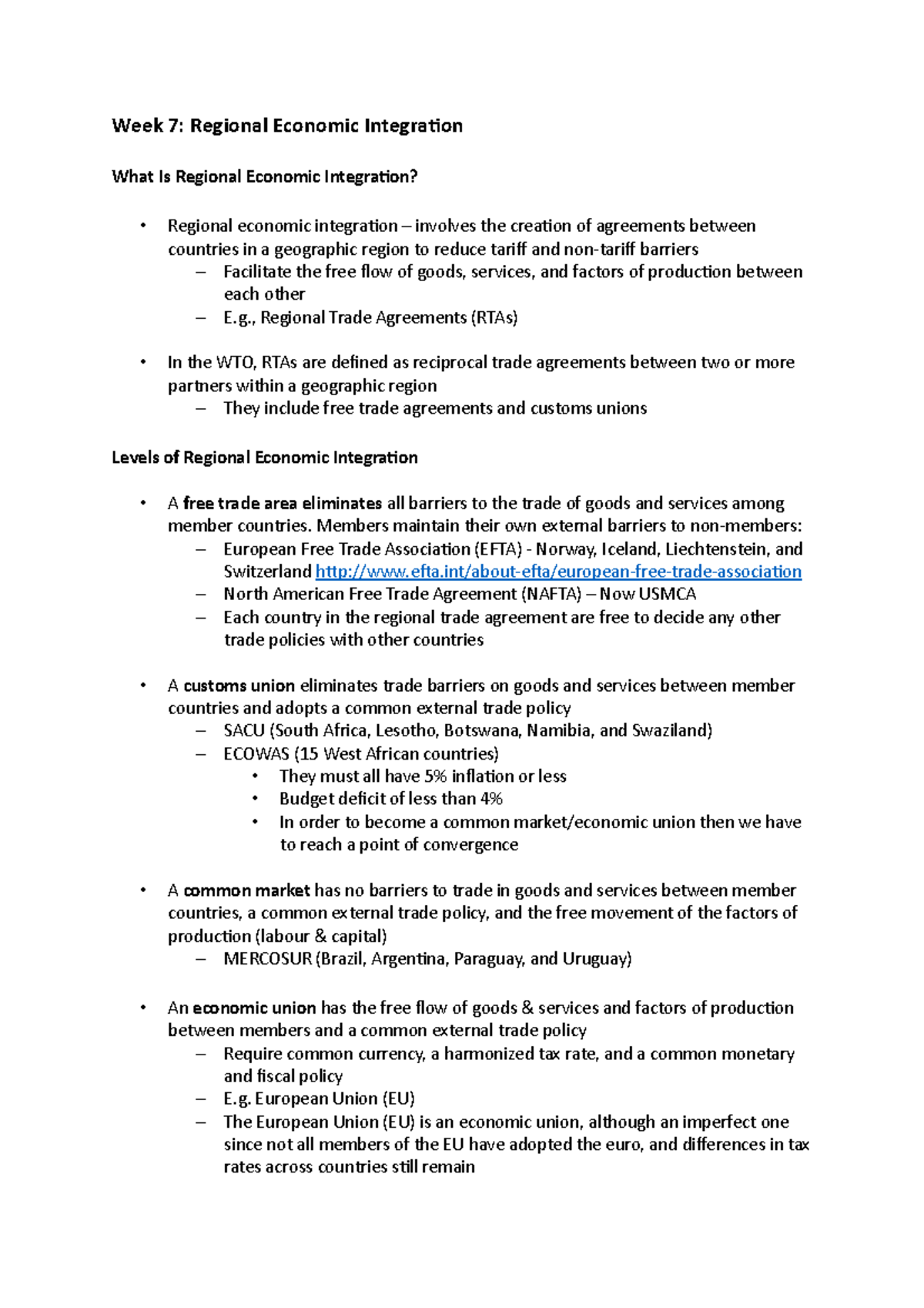Week 7- Regional Economic Integration - , Regional Trade Agreements ...