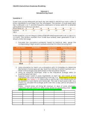 Tutorial 4 Simulation by Hand - Tutorial 4 Simulation by Hand Question ...