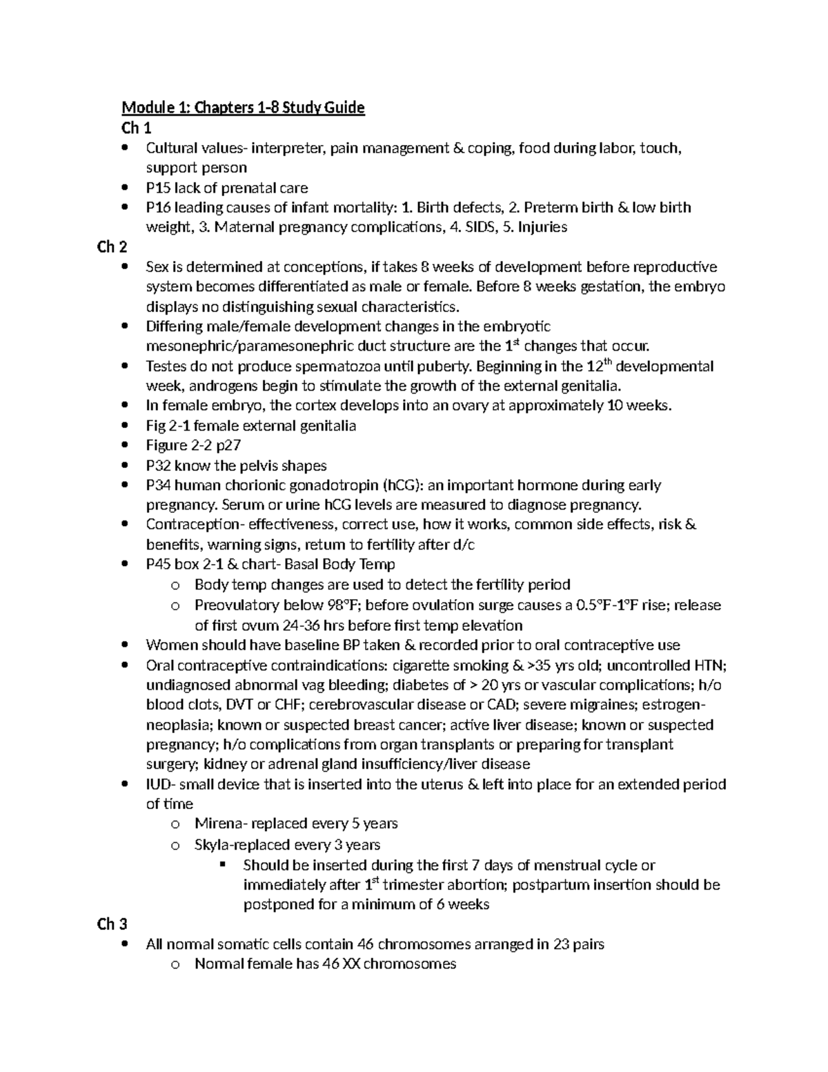 Maternal Newborn - Study guide - Module 1: Chapters 1-8 Study Guide Ch ...