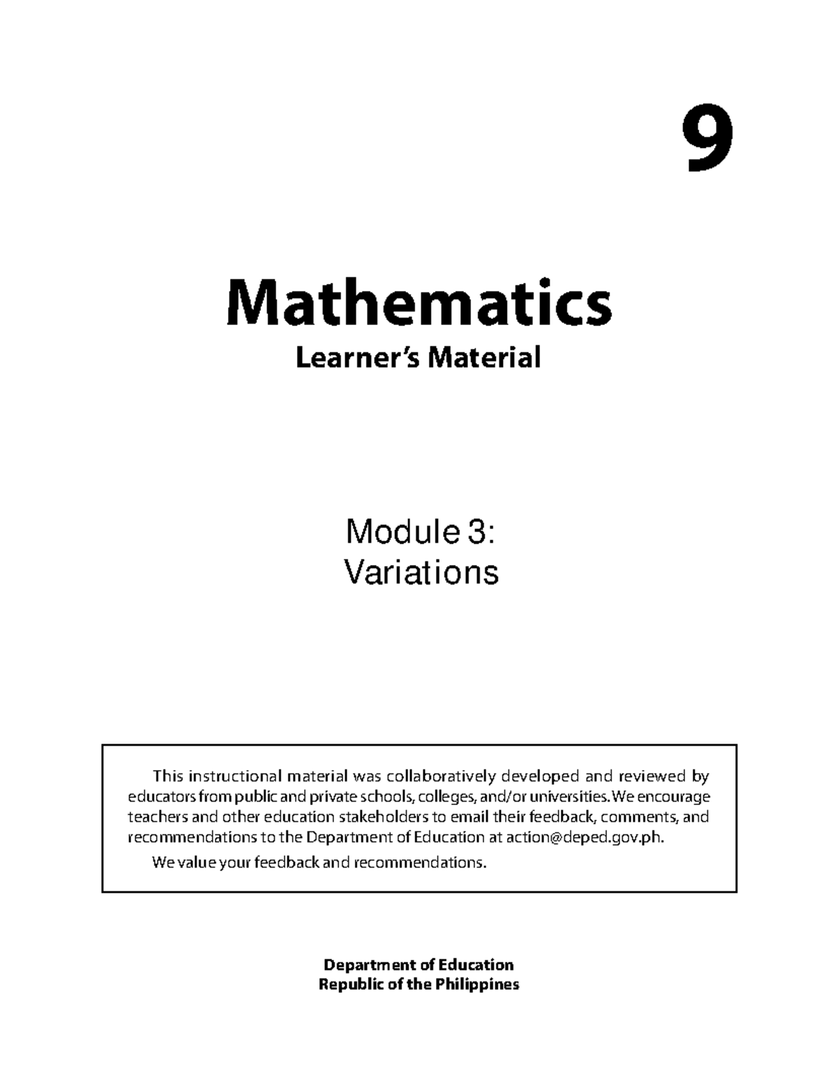 Mathematics Grade 9 Unit 3 Variation And Constants Mathematics mathematics-grade-9-unit-3-variation-and-constants-mathematics