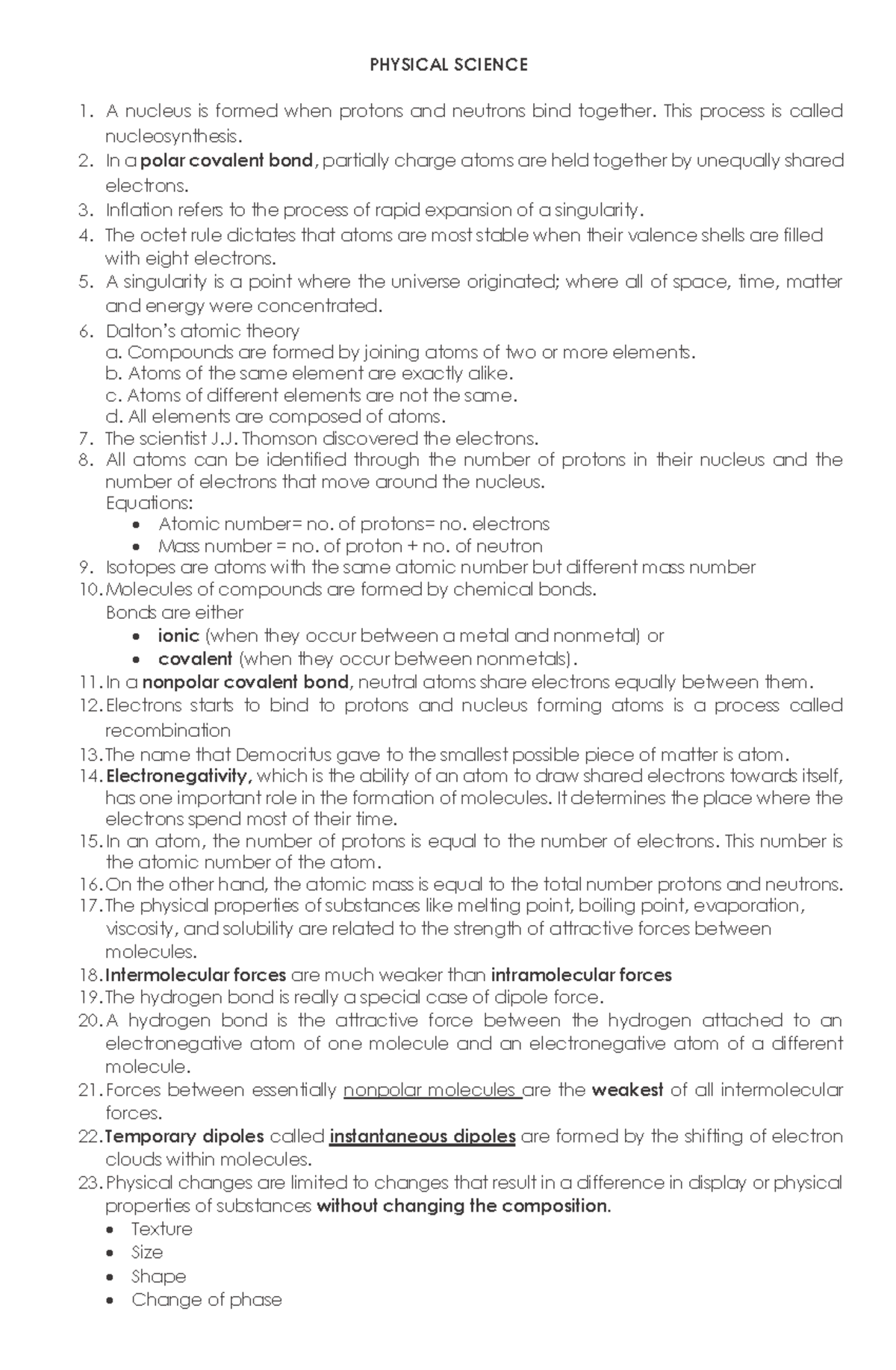 PHYSICAL SCIENCE Q3 HANDOUTS 2 - PHYSICAL SCIENCE A nucleus is formed ...