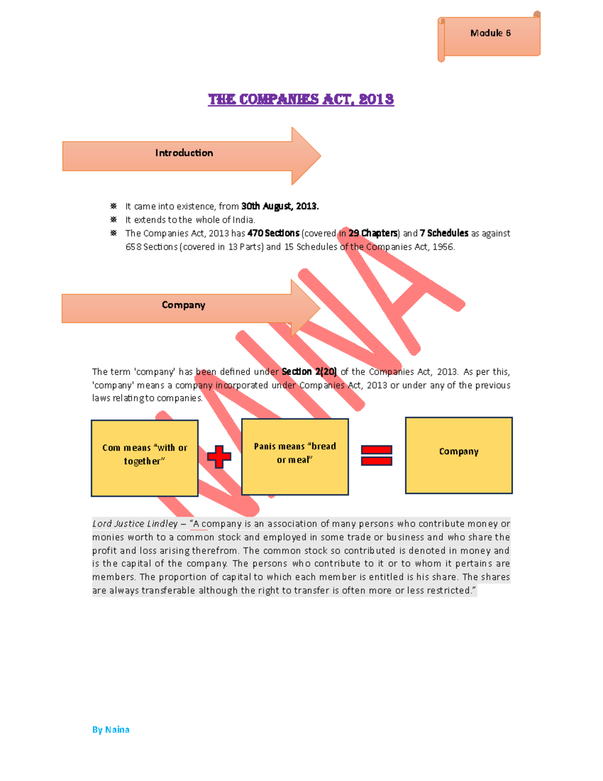Companies Act 2013 , M6, BBA GEN 3 Pdf Notes - THE COMPANIES ACT, 2013 ...
