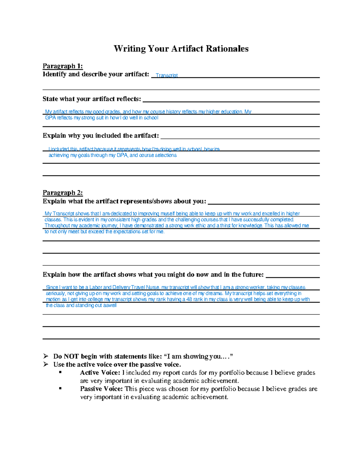 10-Writing Rationales - Writing Your Artifact Rationales Paragraph 1 ...