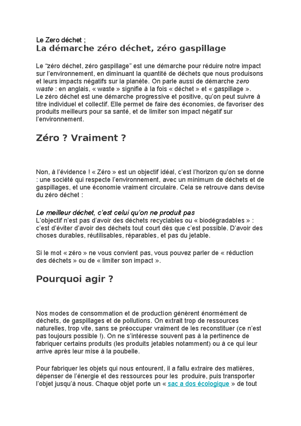 Le Zero déchet - exposer - Le Zero déchet ; La démarche zéro déchet ...