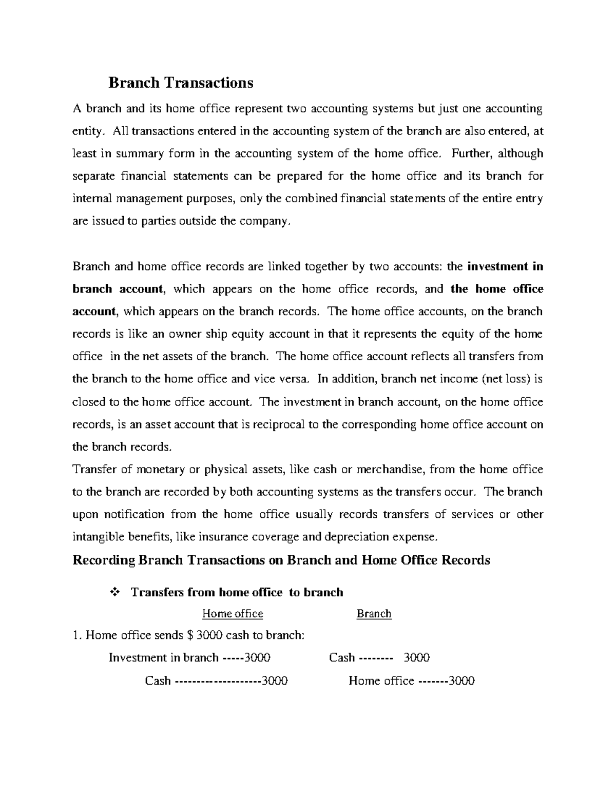 Branch and Consignment Accounting Part2 - Branch Transactions A branch ...