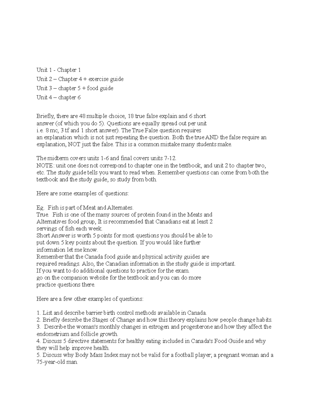 Exam prep - Notes for midterm exam prep - Unit 1 - Chapter 1 Unit 2 ...