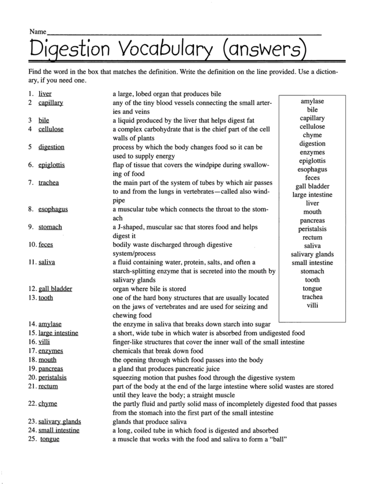 Digestion Vocabulary week 1 - NR-228 - Studocu
