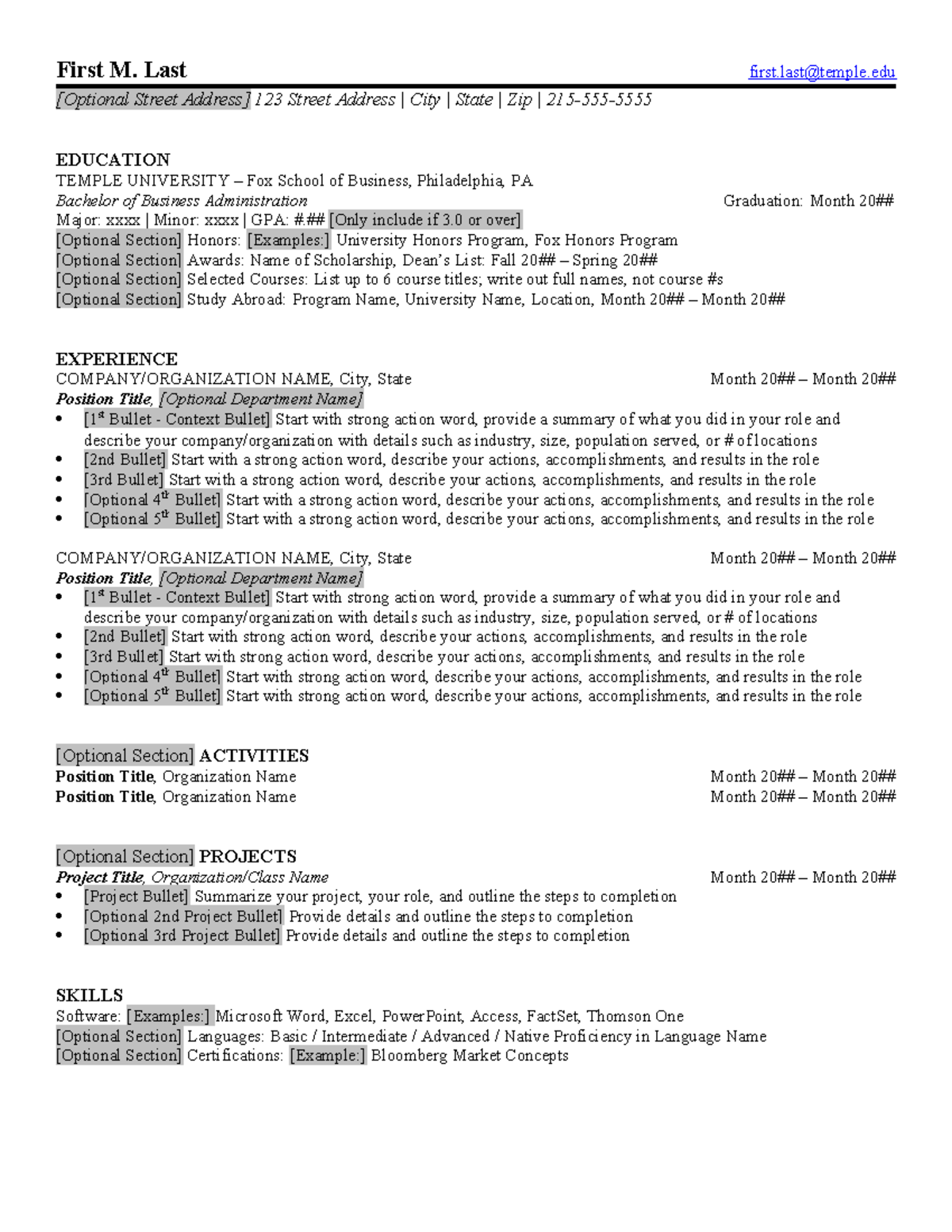 New Resume Template Extended Final 2023 - First M. Last first@temple ...