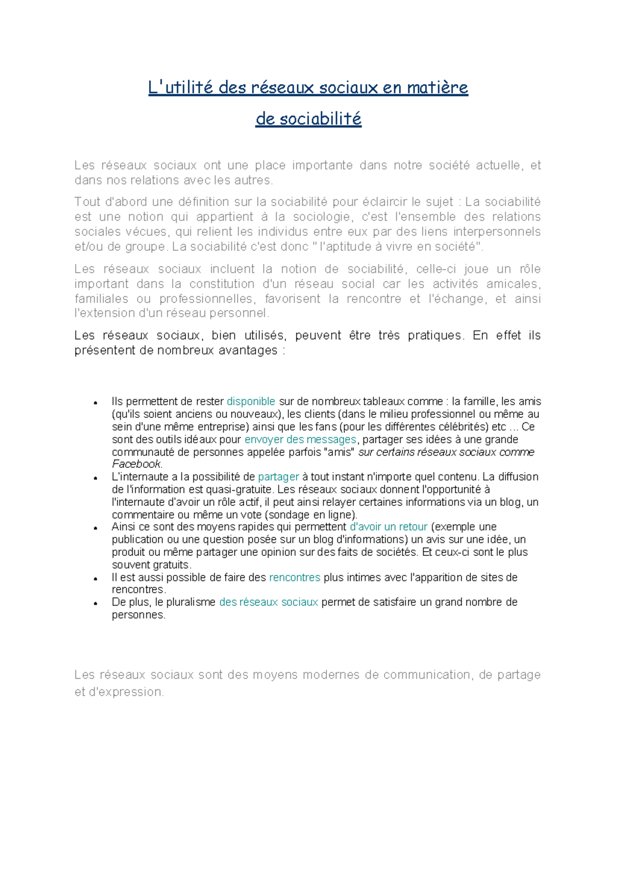 Emc - emc - L'utilité des réseaux sociaux en matière de sociabilité Les ...